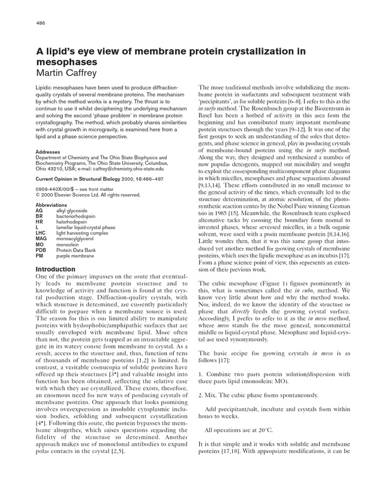 A Lipid's Eye View of Membrane Protein Crystallization in | PDF | Phase (Matter) | Liquid Crystal