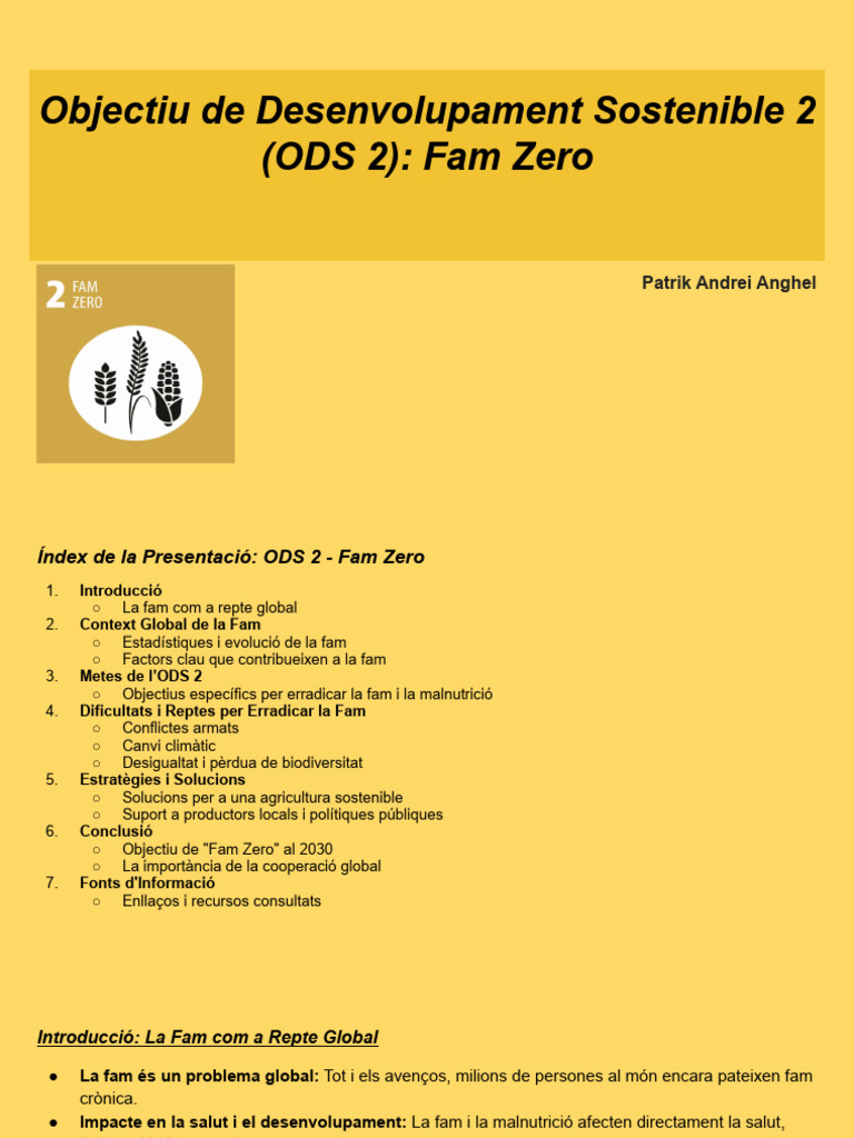 Objectiu de Desenvolupament Sostenible 2 (ODS 2)_ Fam Zero | PDF