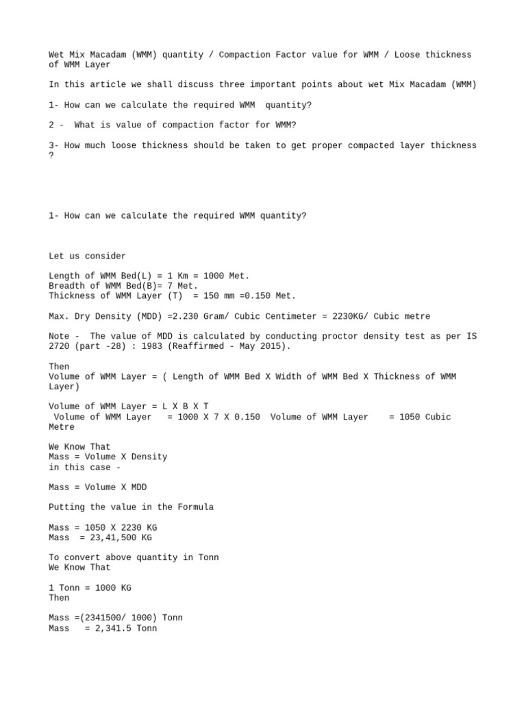 WMM Quantity & Thickness Calculation | PDF