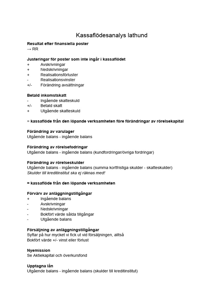 Kassaflödesanalys lathund | PDF
