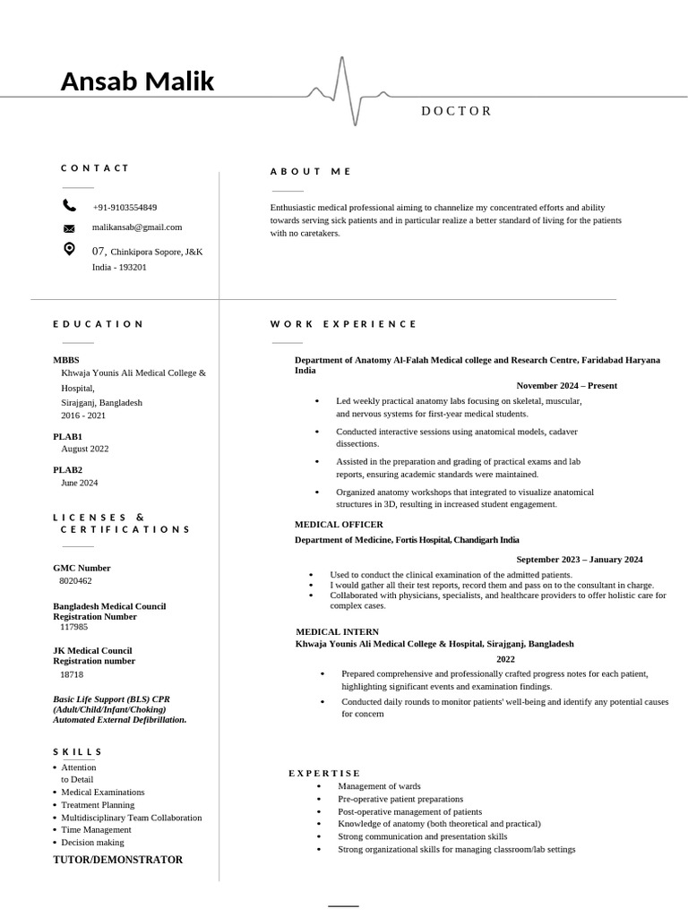 Mohammad Ansab Malik - CV | PDF | Medical School | Anatomy