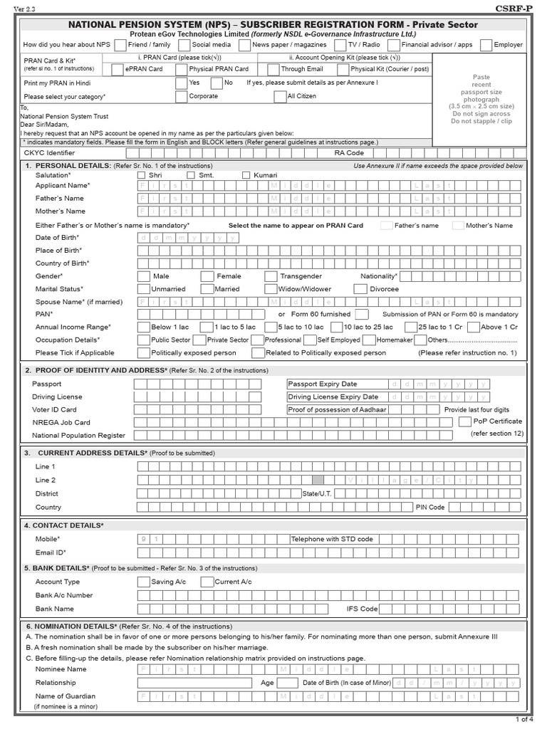 NPS Subscriber Registration Form | PDF | Taxes | Identity Document