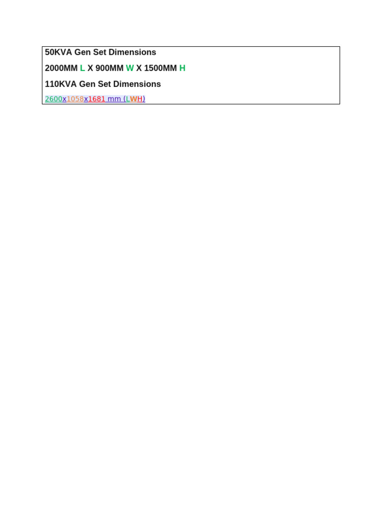 50KVA Gen Set Dimensions | PDF