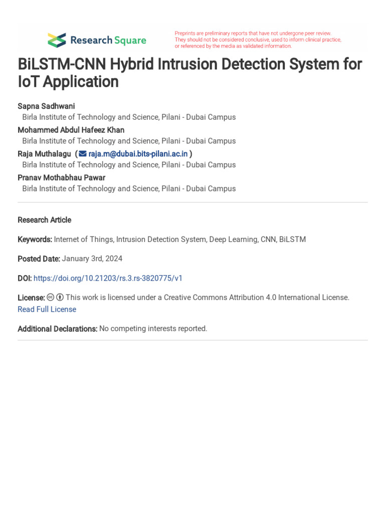 Bilstm Cnn Hybrid Intrusion Detection System For I Pdf Deep