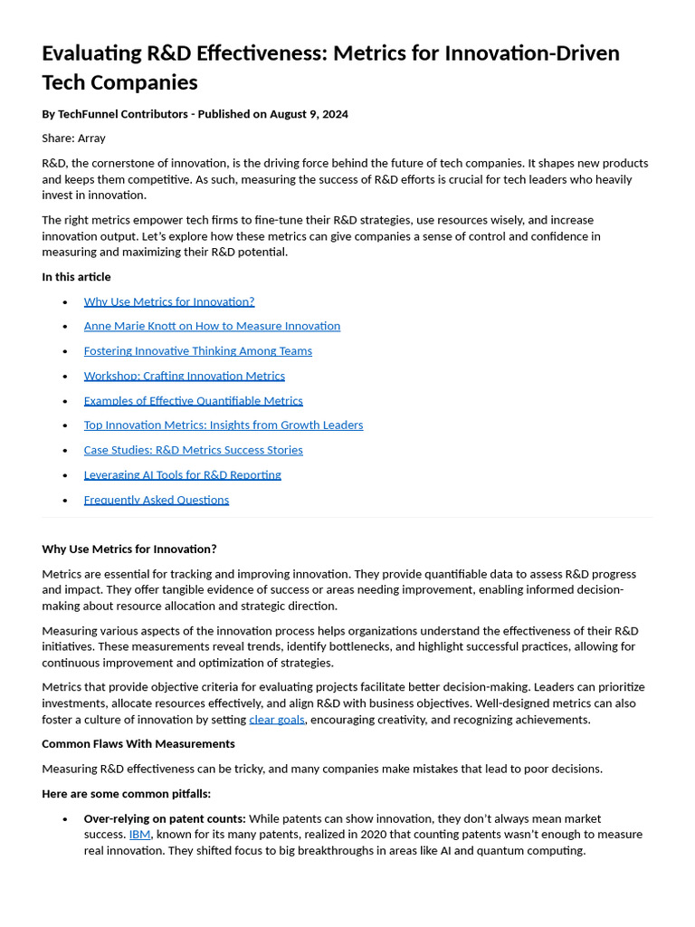 R&D Metrics for Tech Innovation | PDF | Performance Indicator | Innovation