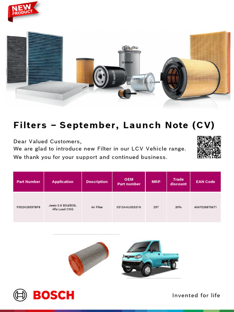 New LCV Air Filters Launch - September | PDF | Motor Vehicle