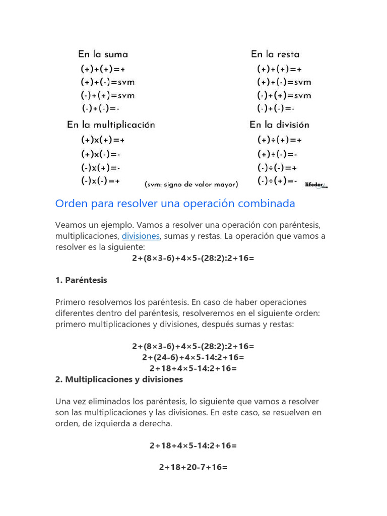 TEORÍA OPERACIONES CON NUMEROS ENTEROS | PDF