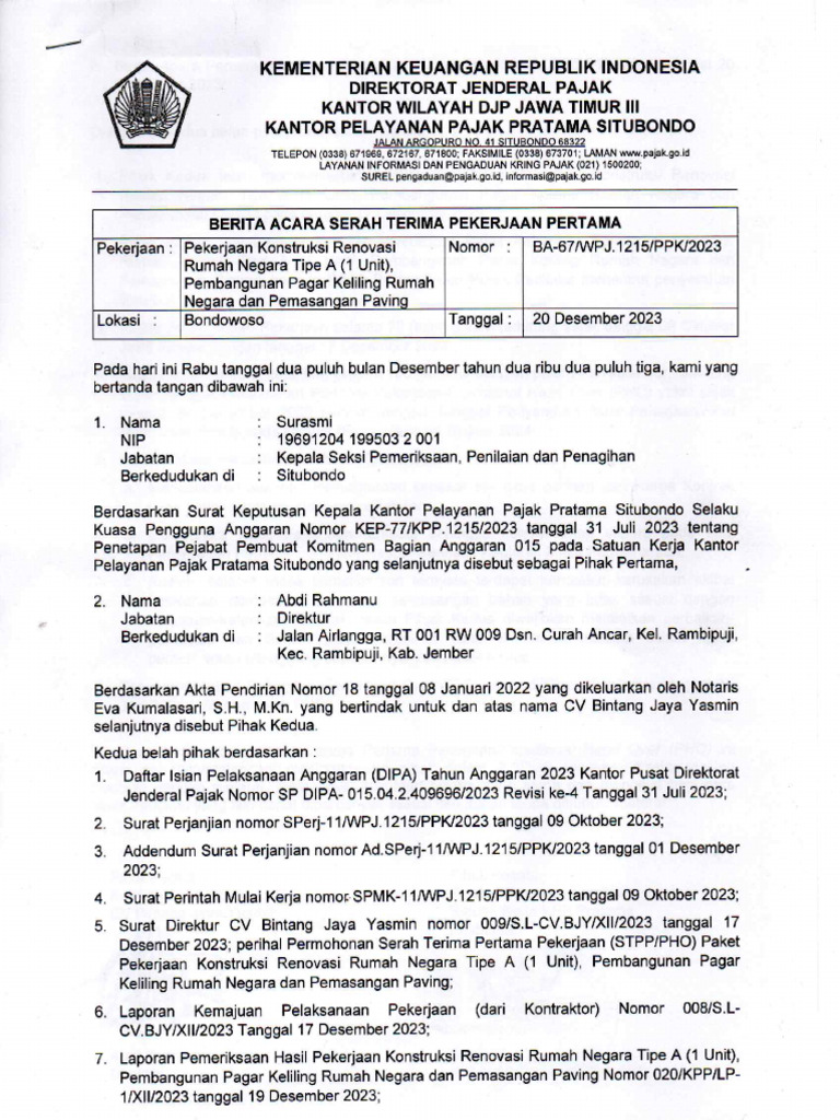 1.+BAST+Ke1+Rumah+Dinas | PDF