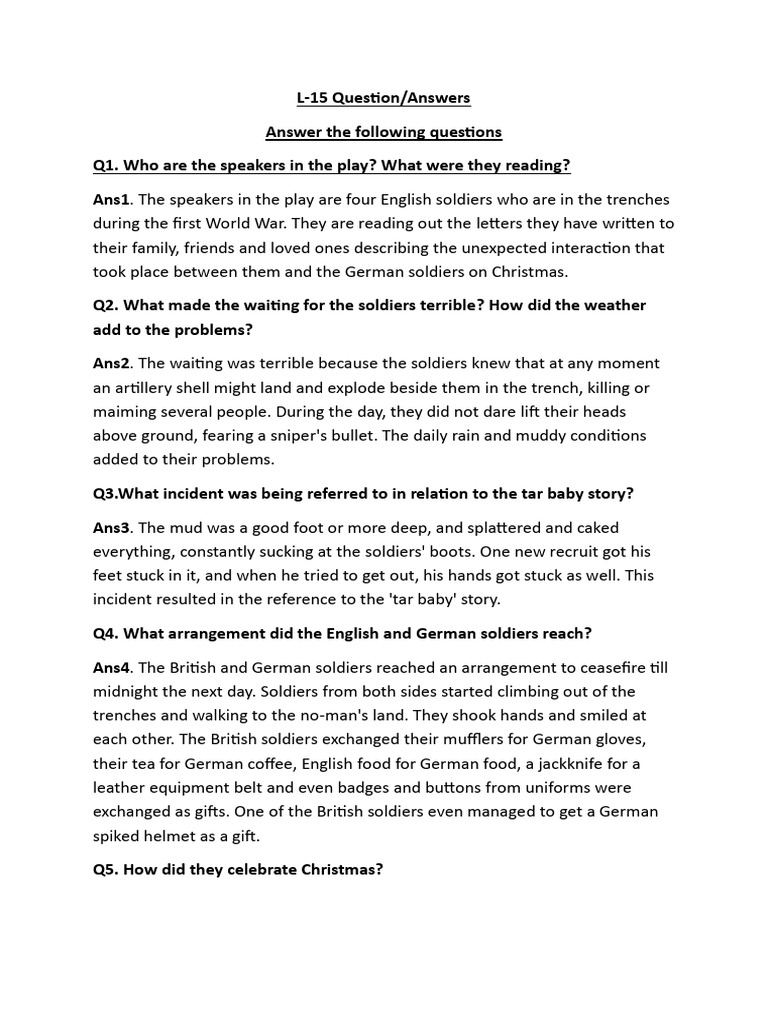 L-15 The Christmas Truce Question Answers | PDF