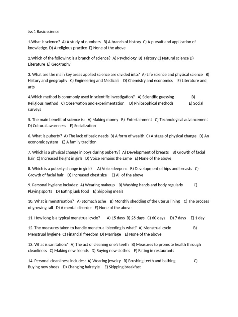 Nnenna JSS1 Basic Science Exam Question Original 1 | PDF ...