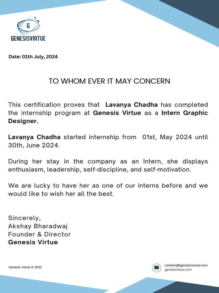 Internship Certificate Lavanya | PDF
