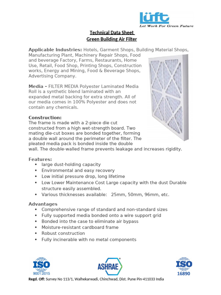 Green Building Air Filter Specs | PDF