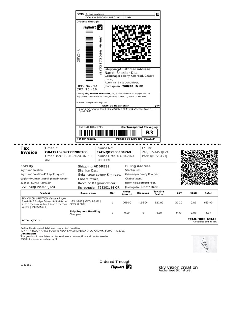 Sky Vision Creation Order Invoices | PDF | Public Finance | Economy Of ...