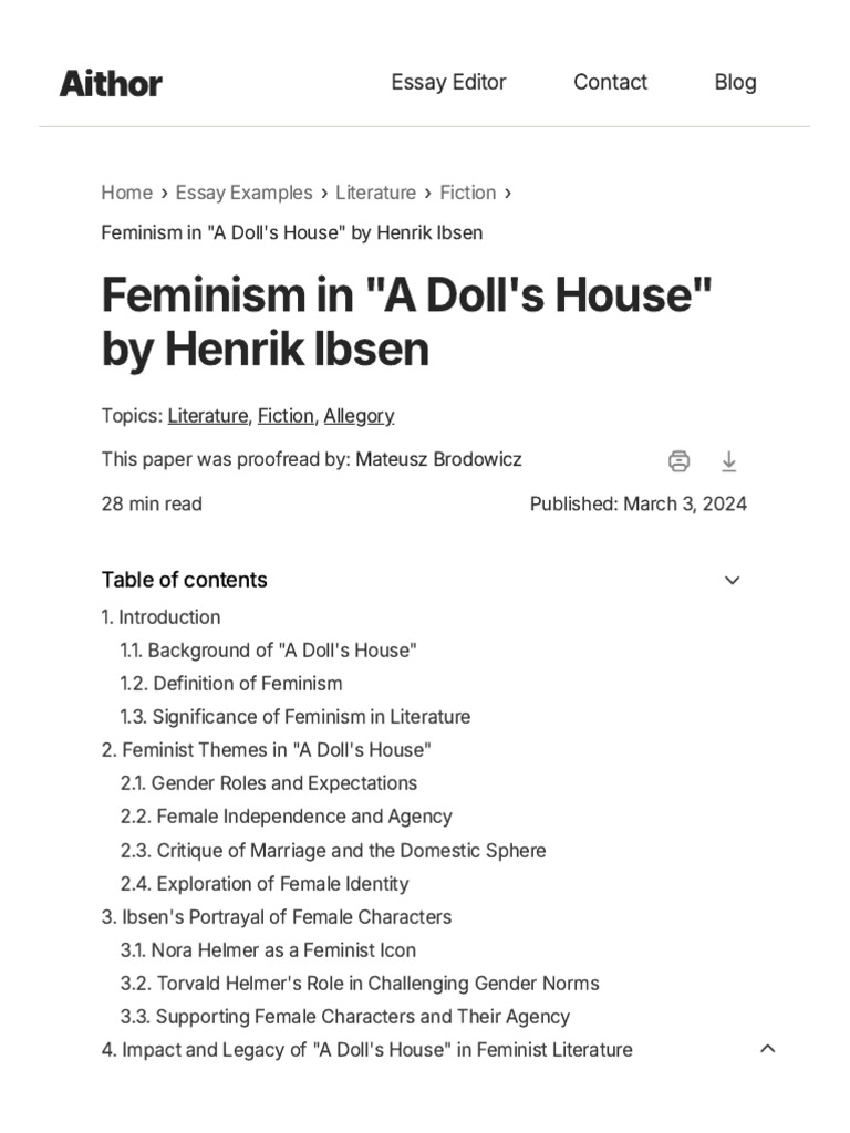 Feminism in - A Doll's House - by Henrik Ibsen - Free Essay Exampl ...