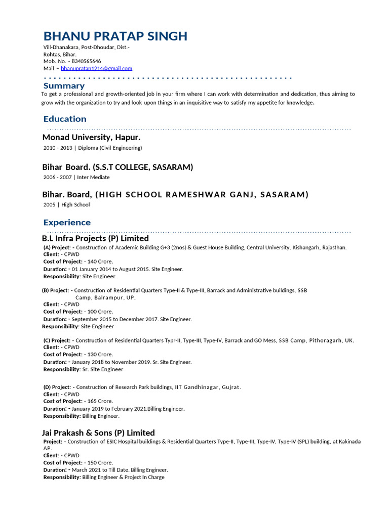 Bhanu Pratap Singh -CV | PDF
