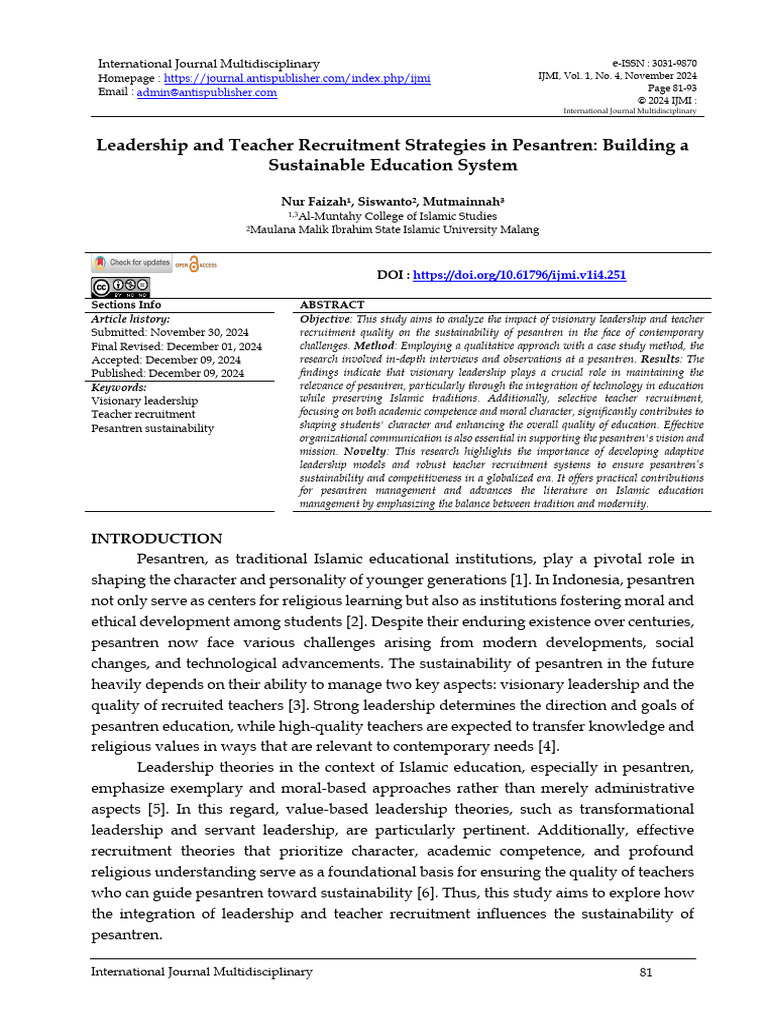 Leadership and Teacher Recruitment in Pesantren | PDF | Leadership ...