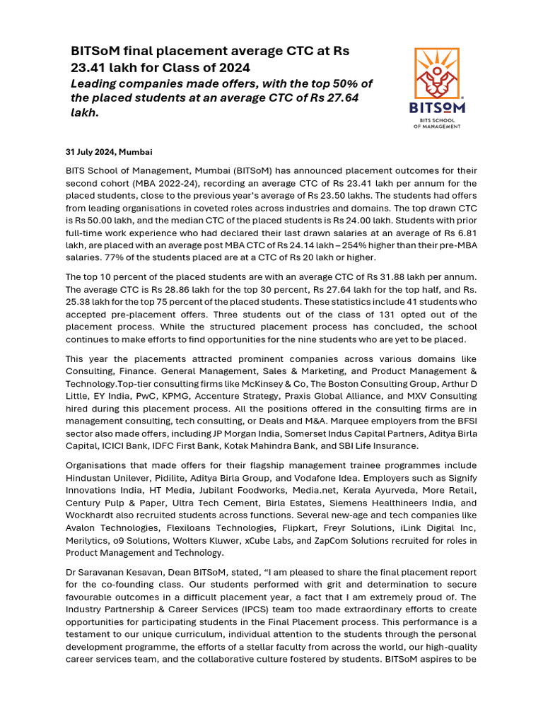BITSoM-MBA-Co-24-Final-Placement (1) | PDF BITSoM-MBA-Co-24-Final-Placement (1) | PDF