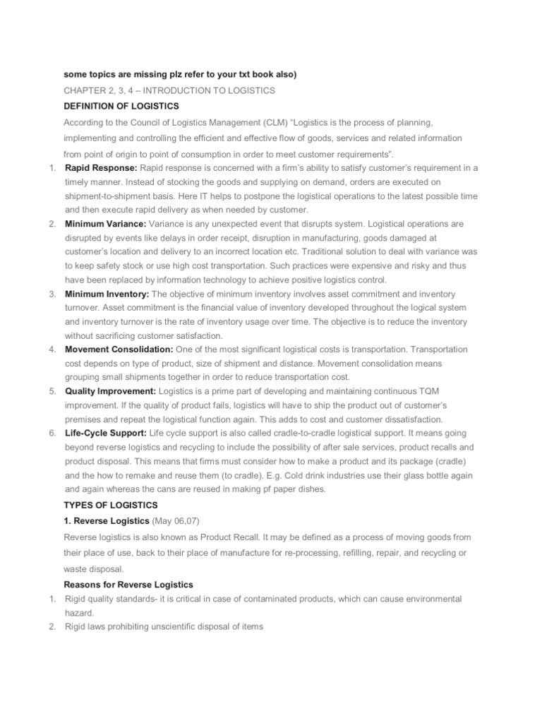 Logistics Notes | PDF | Logistics | Inventory