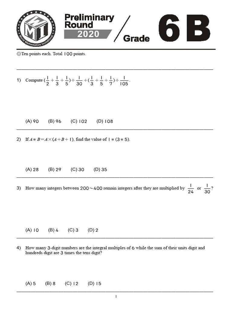 2020 WMI Prelim G06 Paper B | PDF