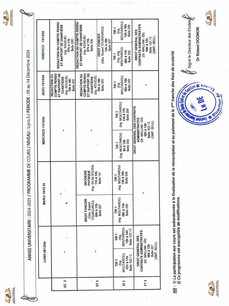 Programme Modifié - Lipro 3 - 09 Au 14 Déc. 2024 | PDF