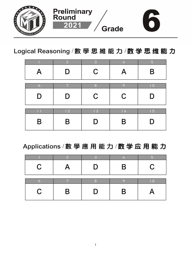 2021 WMI Prelim G06 Answer Key | PDF