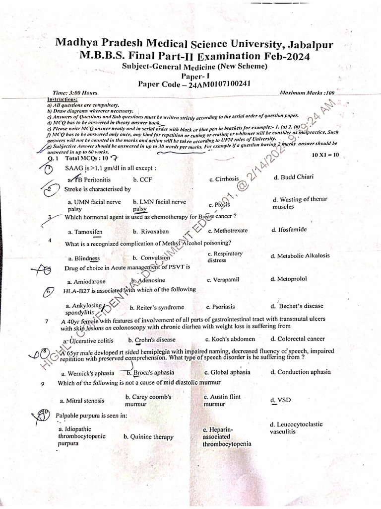 MPMSU 2024 Final Yr Papers | PDF