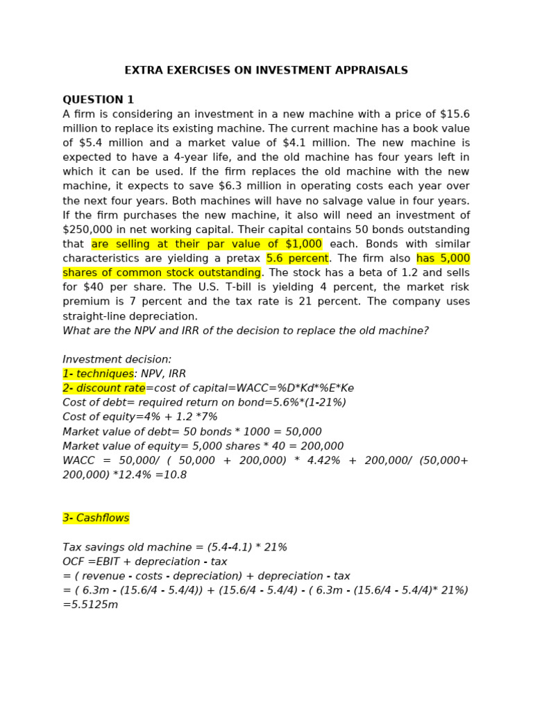 Investment Appraisal Exercises | PDF | Internal Rate Of Return | Bonds (Finance)