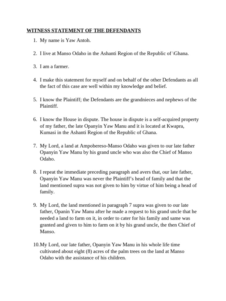 Witness Statement of The Defendants | PDF | Justice | Crime & Violence