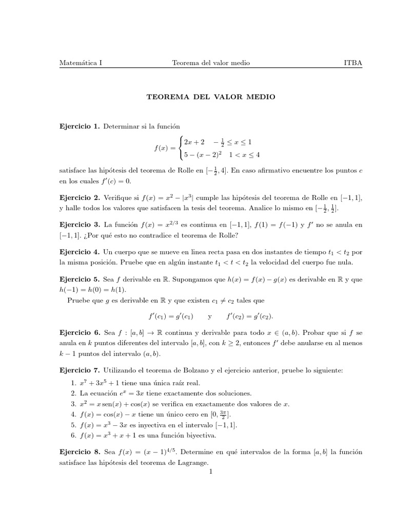 Ejercicios del Teorema del Valor Medio | PDF | Matemáticas | Lógica ...