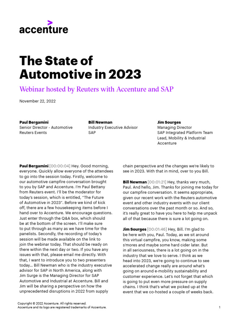 Accenture State of Automotive Webinar With Reuters and SAP | PDF ...