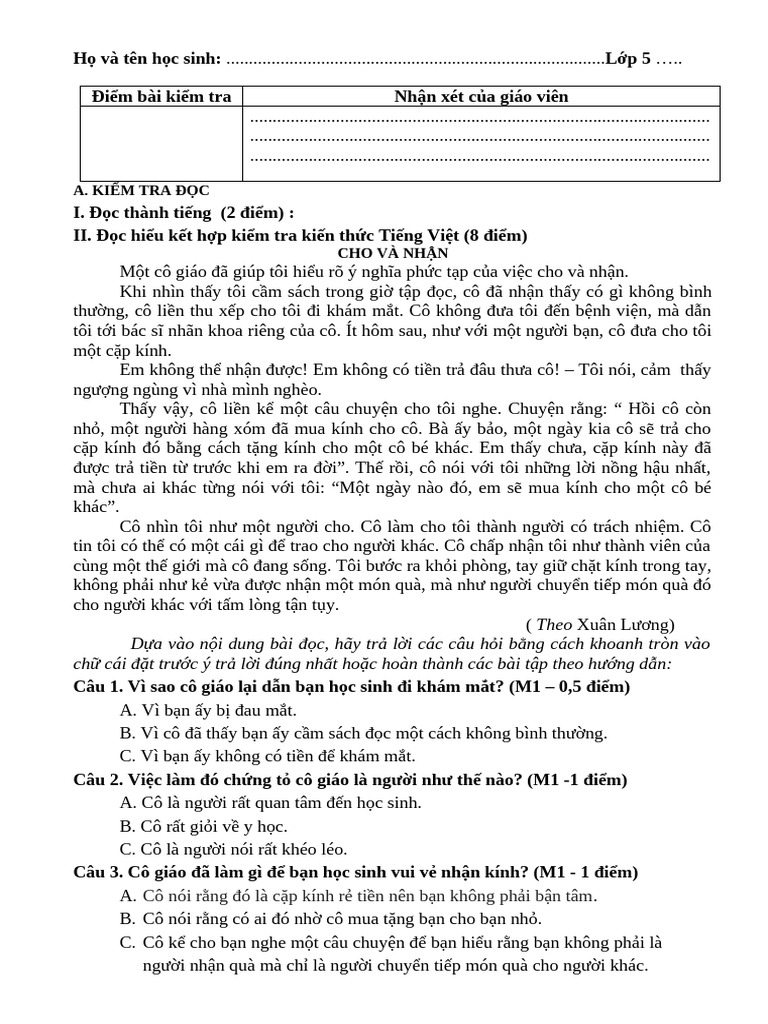 Đề Thi Tv Cuối Hk1 Lớp 5 Kntt - Số 2 | PDF