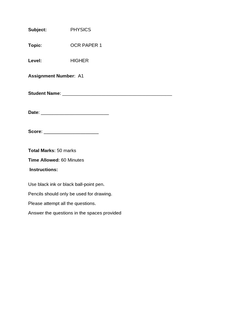 OCR - Paper 1, Higher - Solution | PDF