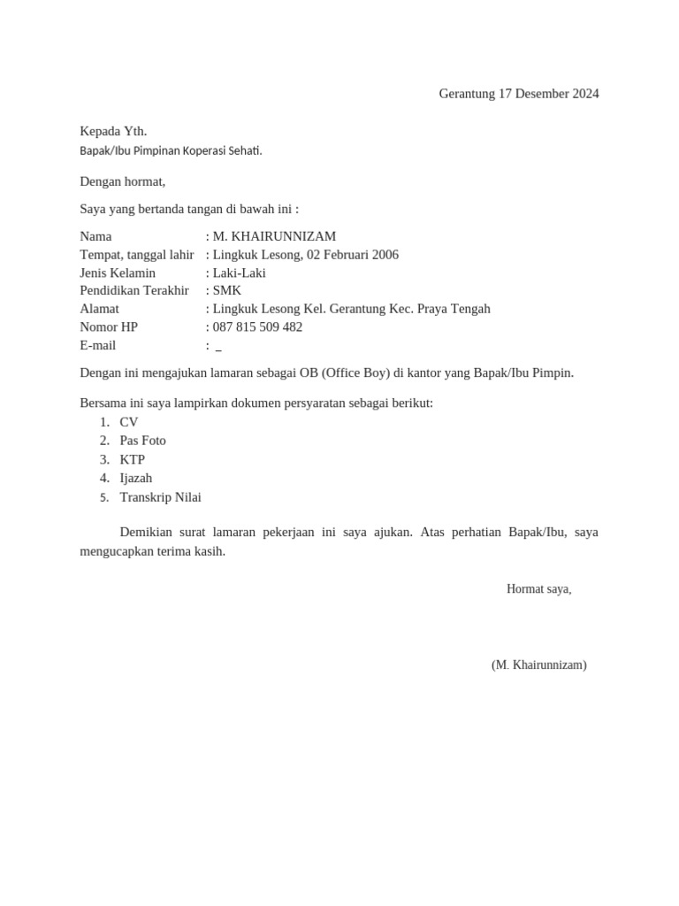 Format Surat Lamaran (1) | PDF