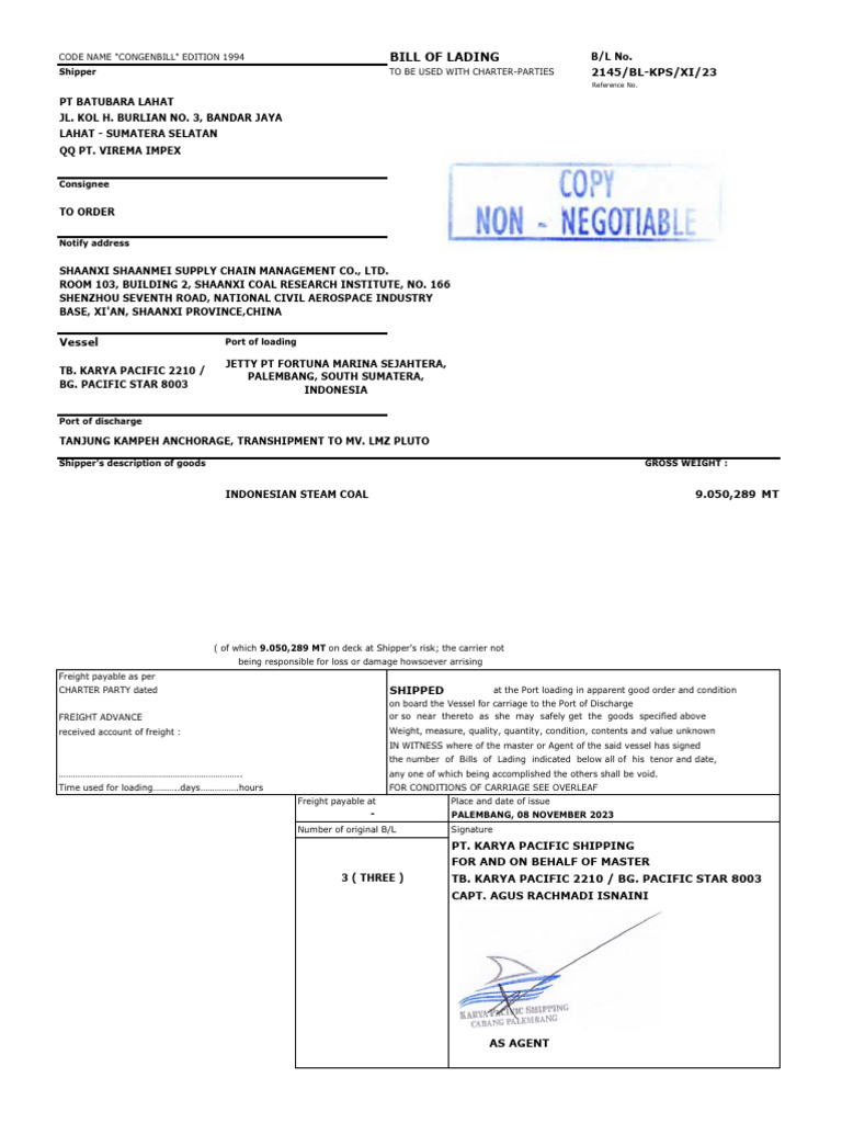 COA_5000_BL_08112023 | PDF | Cargo | Shipping