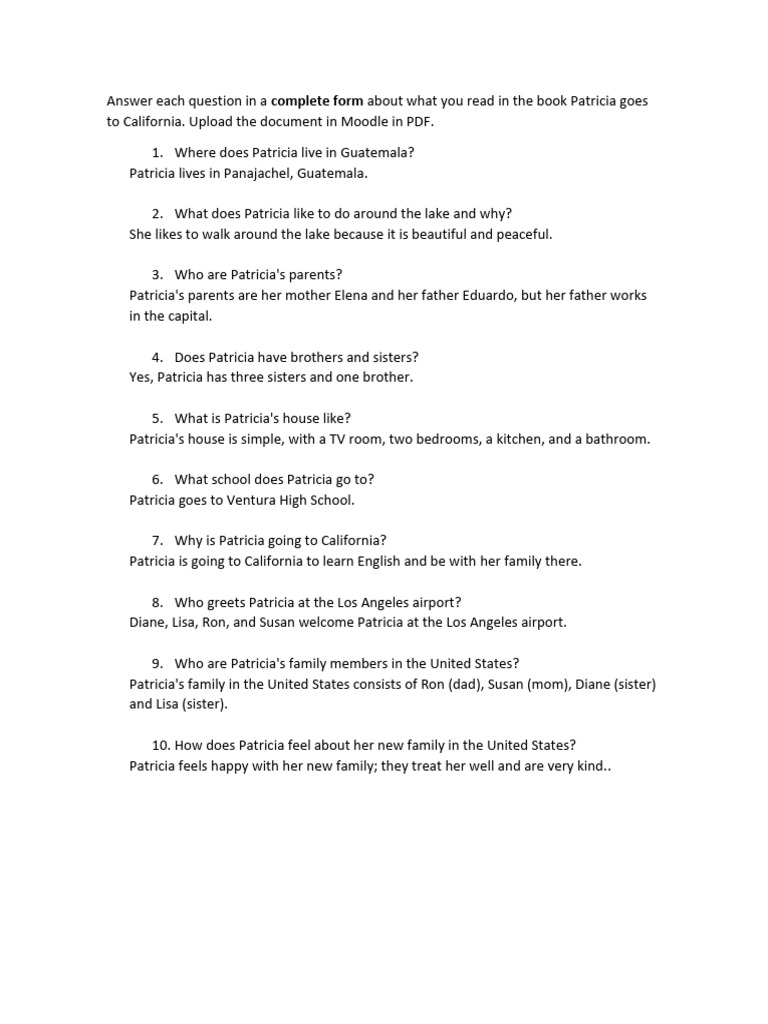 Patricia Goes To California Questionary. | PDF