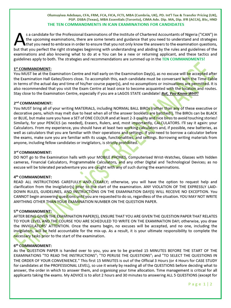 ICAN Exam Success: Ten Commandments | PDF