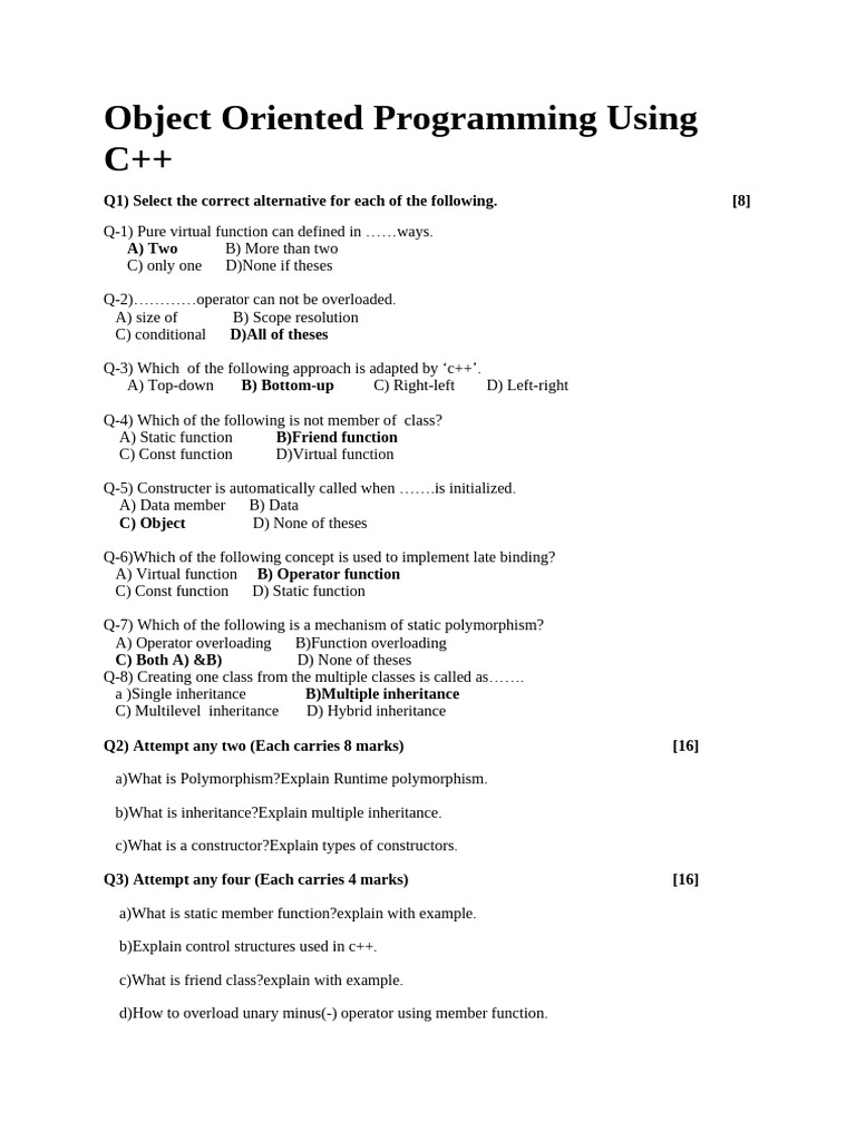 C++ OOP Concepts & MCQs Guide | PDF | C++ | Method (Computer Programming)