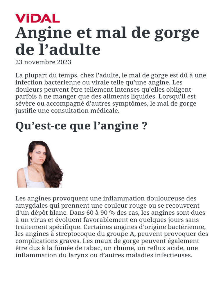 Angine Et Mal de Gorge de l’Adulte - Symptômes, Causes, Traitements Et ...