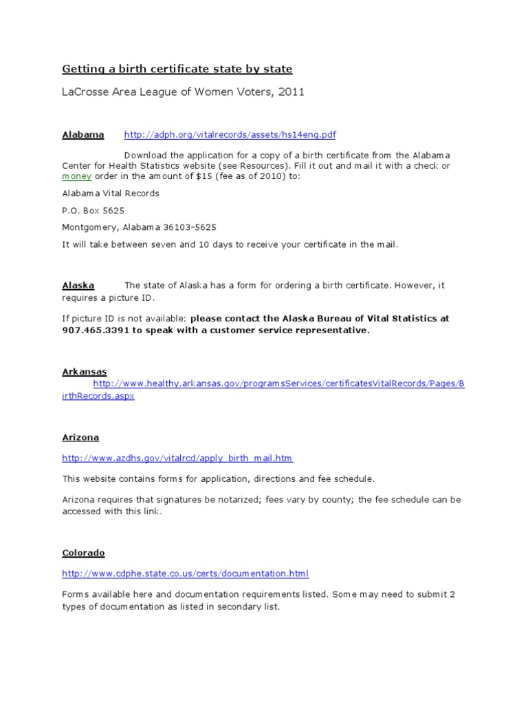 State-by-State Birth Certificate Guide | PDF | Identity Document ...