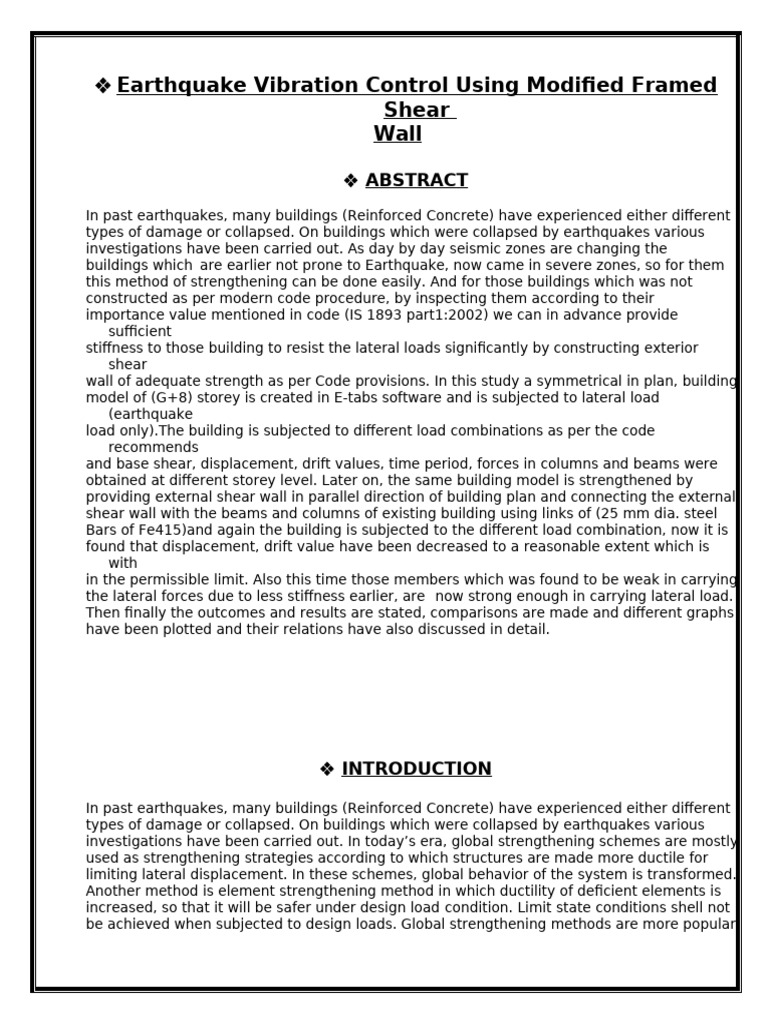 Earthquake Vibration Control Using Modified Framed Shear Wall | PDF ...