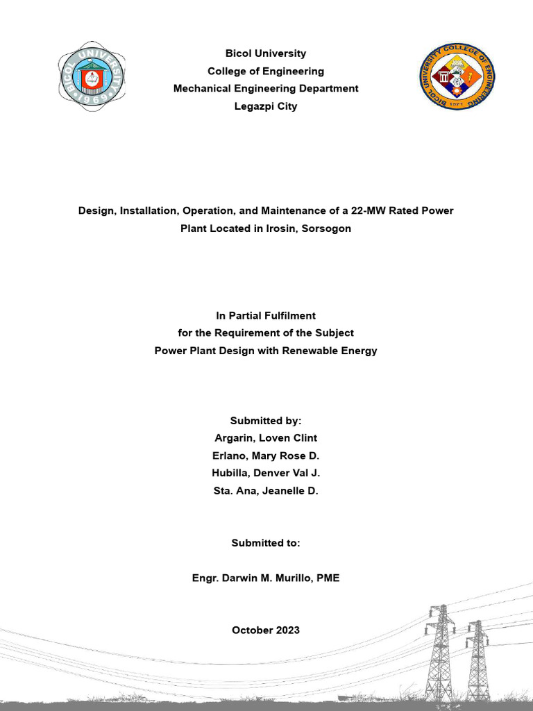 Phase 1 Me415 Design Project Sample | PDF | Power Station | Renewable Energy