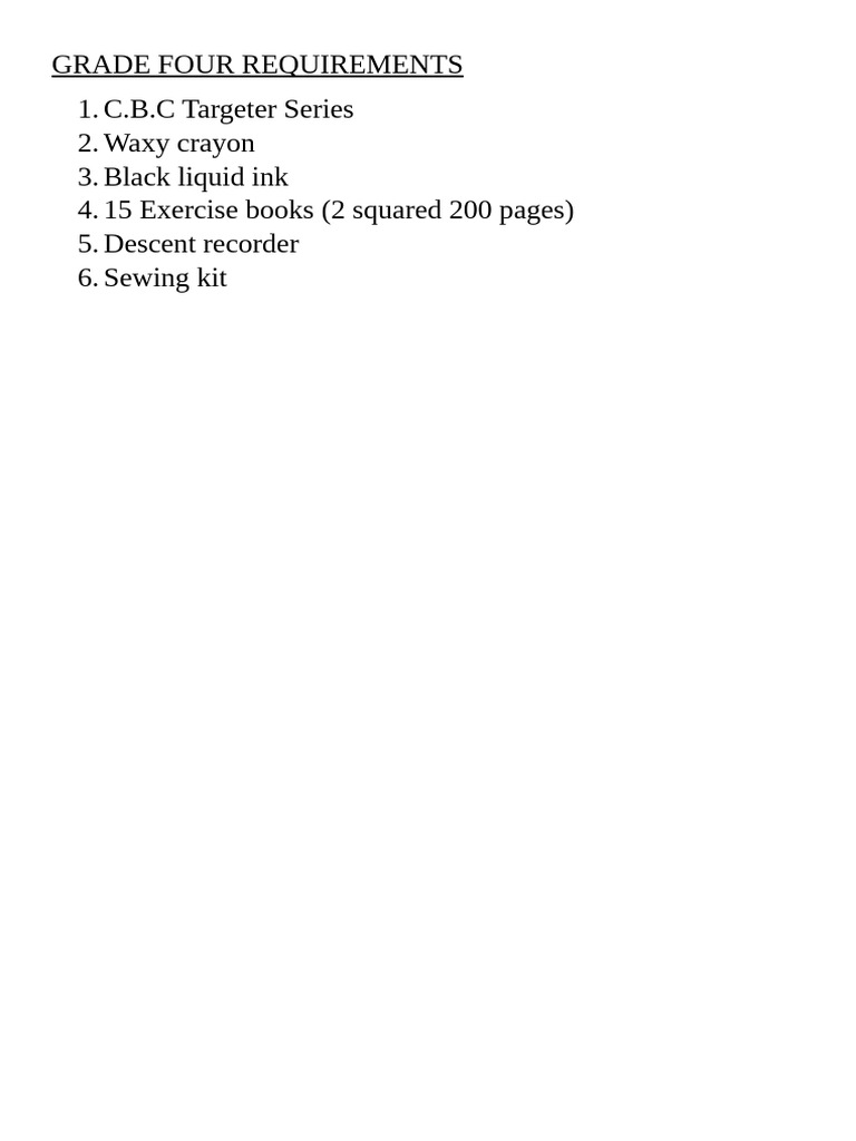 Grade Four Requirements 14 Copies | PDF