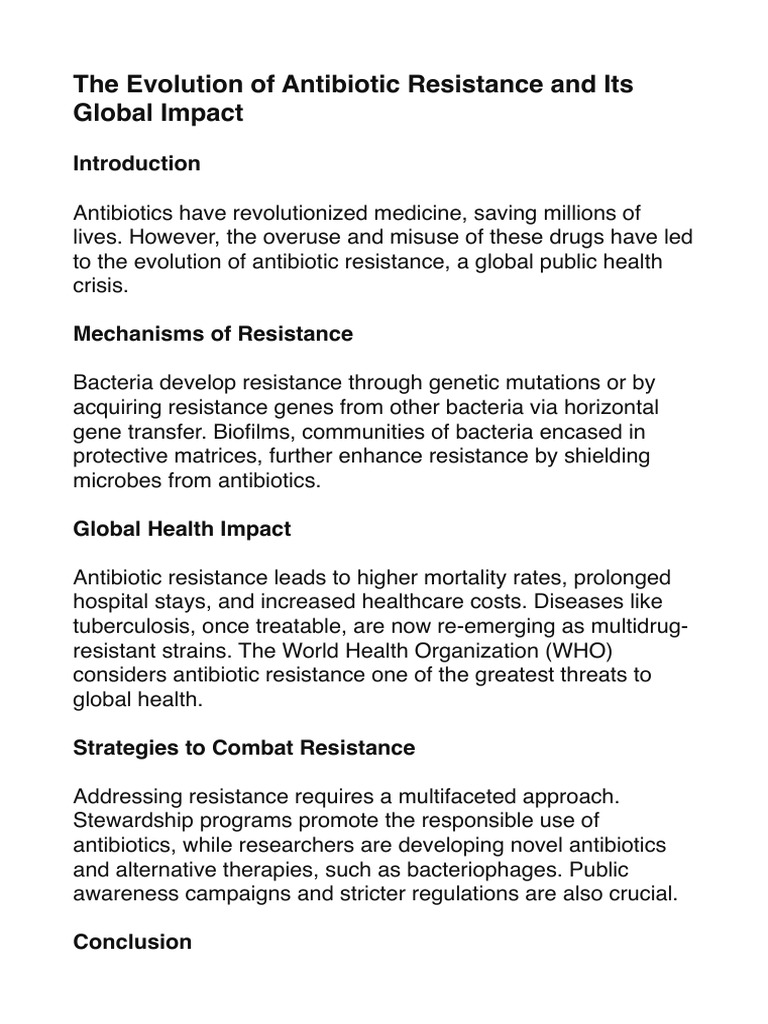The Evolution of Antibiotic Resistance and Its Global Impact | PDF