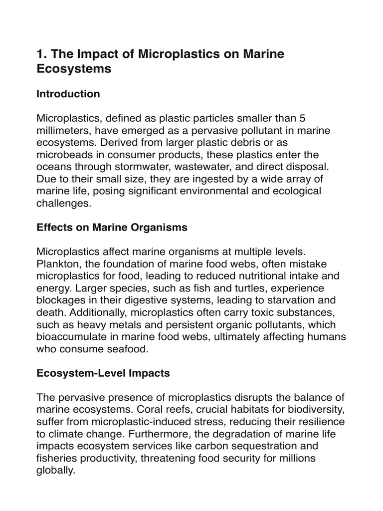 The Impact of Microplastics On Marine Ecosystems | PDF