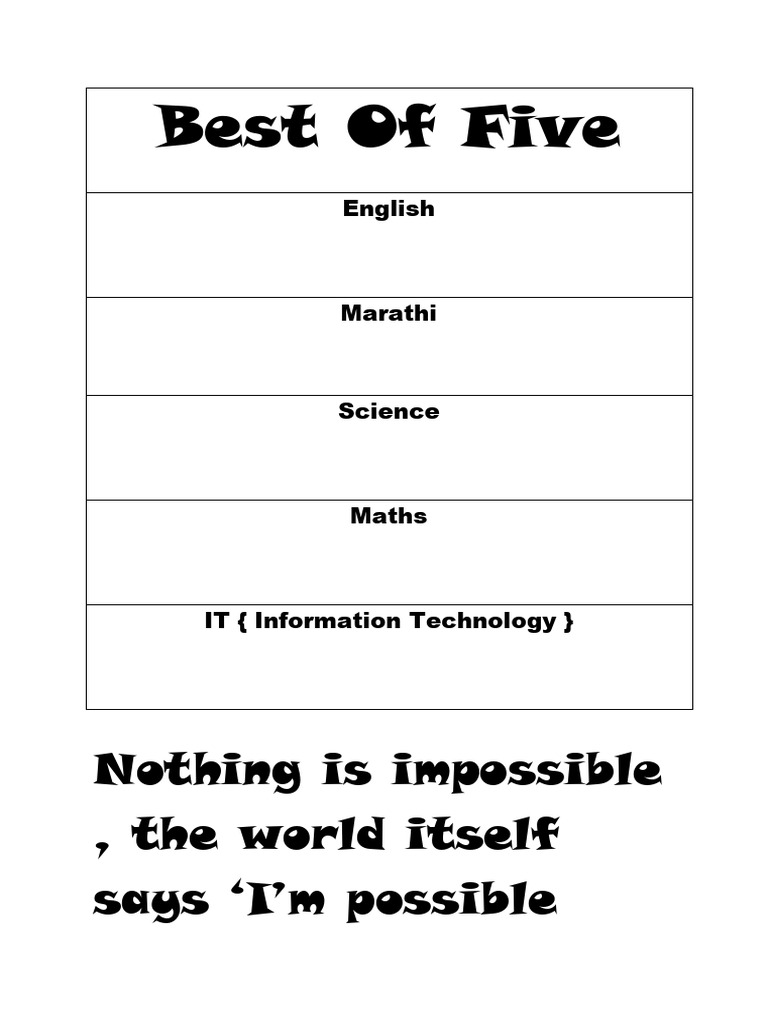 Best of Five: English, Marathi, Science, Maths, IT | PDF