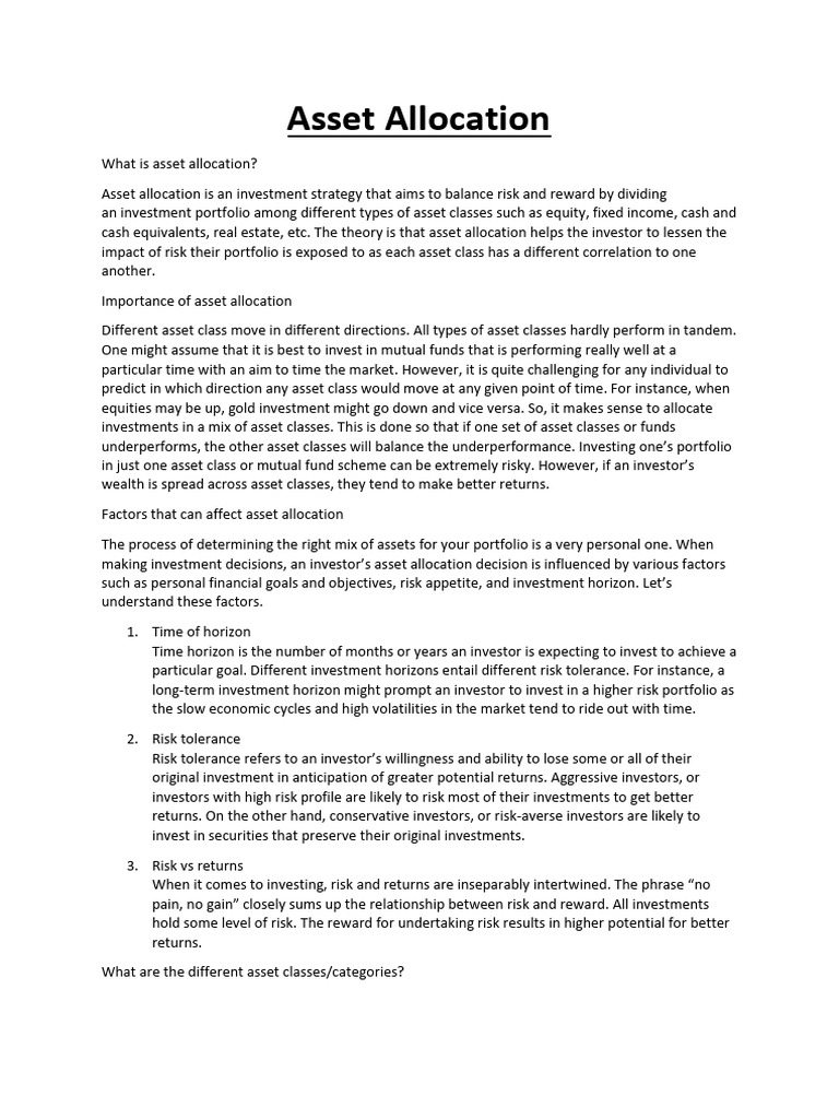 Asset Allocation | PDF | Asset Allocation | Investing