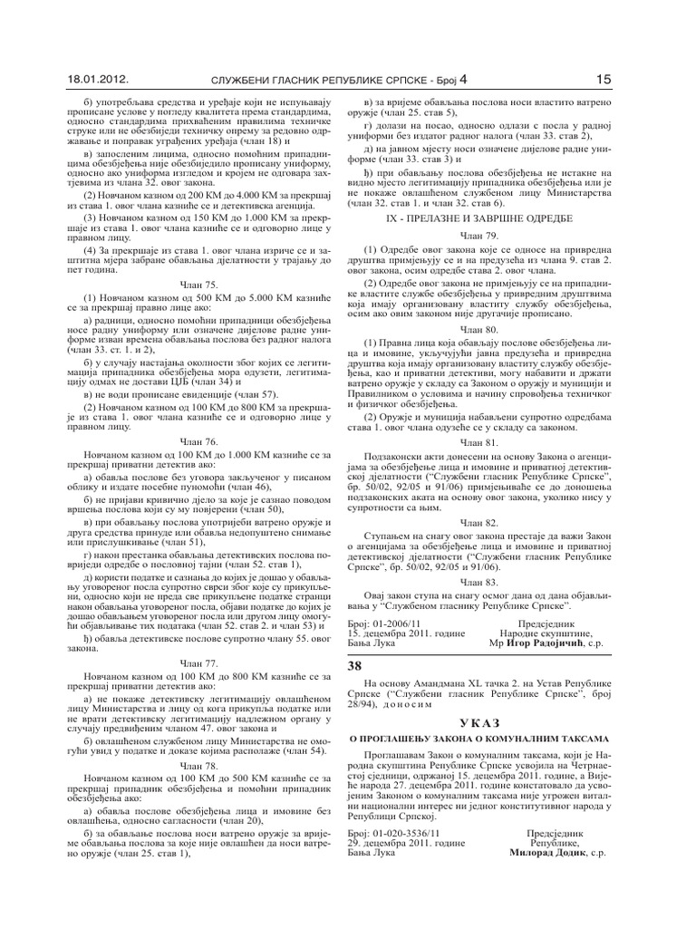 Zakon o Komunalnim Taksama SLGL 4 2012 | PDF