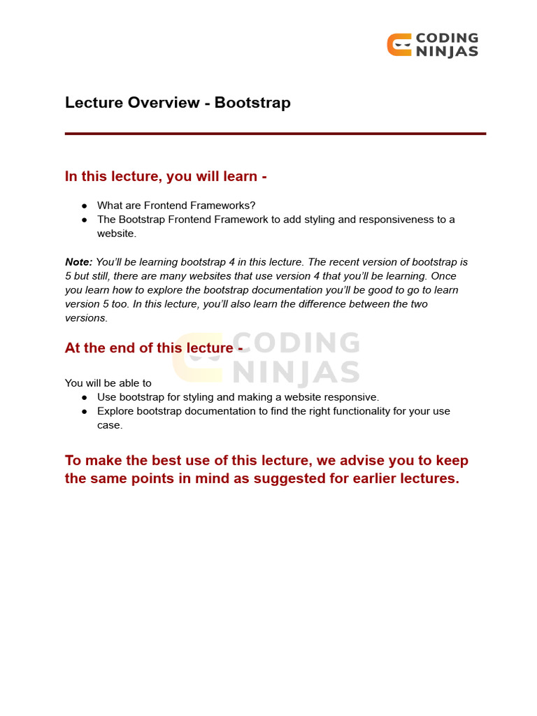 01-Lecture Overview - Bootstrap | PDF