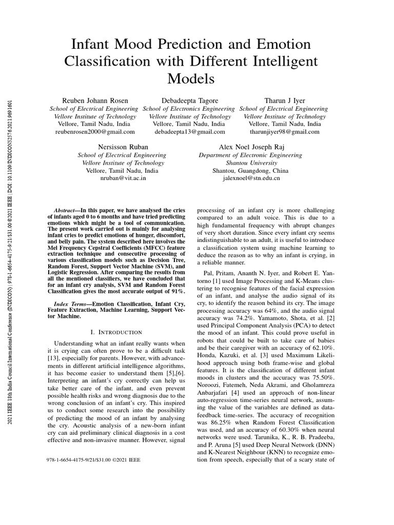 Infant Mood Prediction and Emotion Classification With Different ...