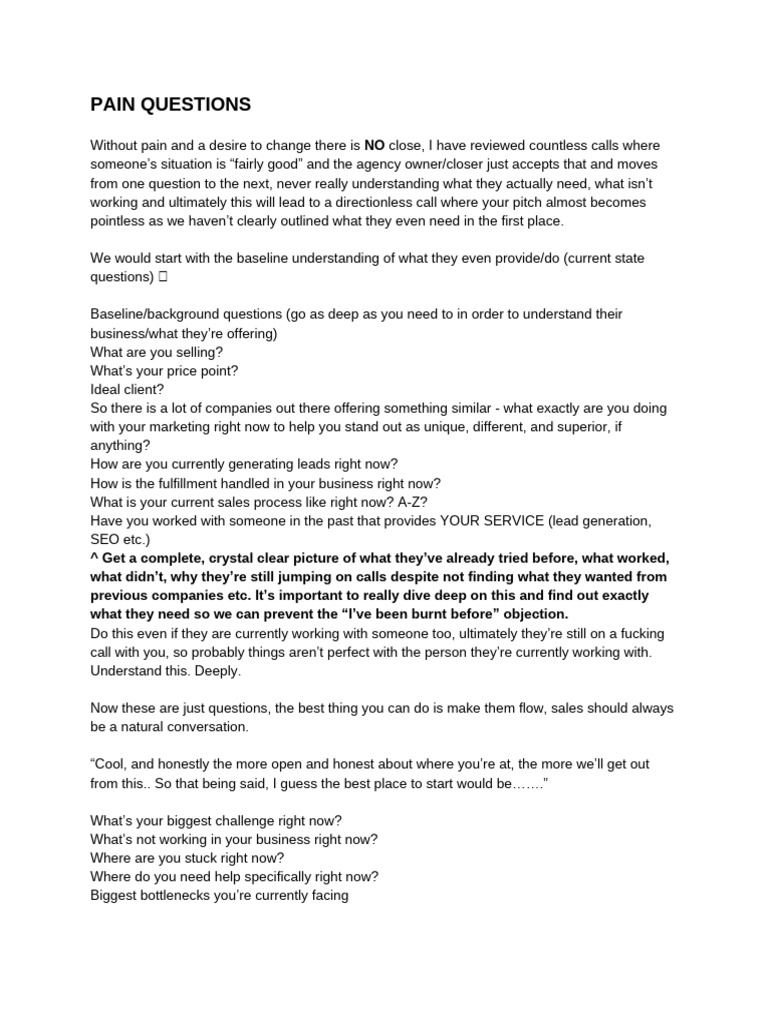 PAIN QUESTIONS | PDF